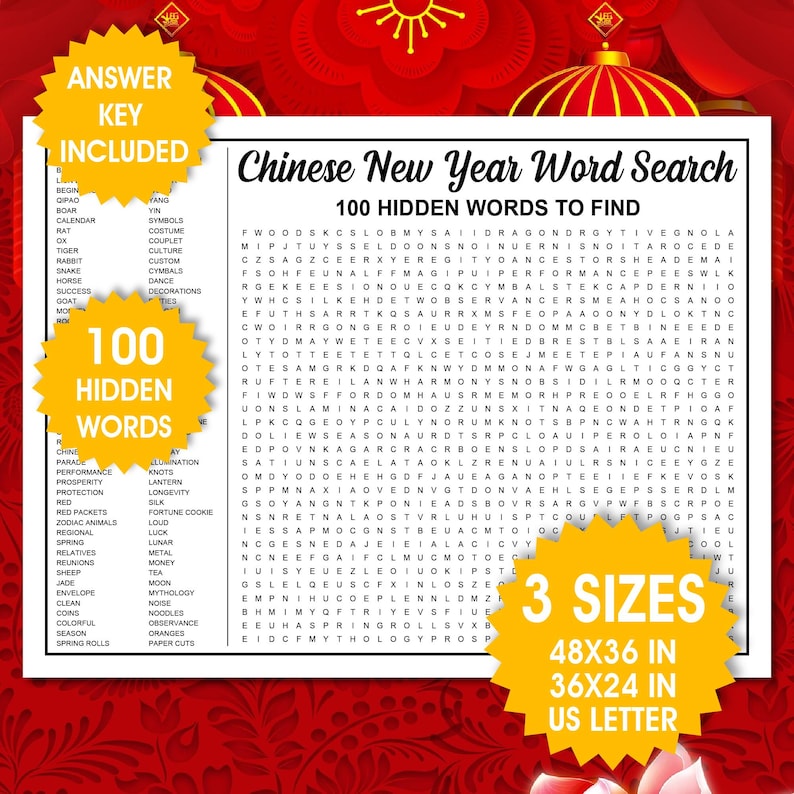 Giant Chinese New Year Word Search, Lunar New Year Game, Printable New ...