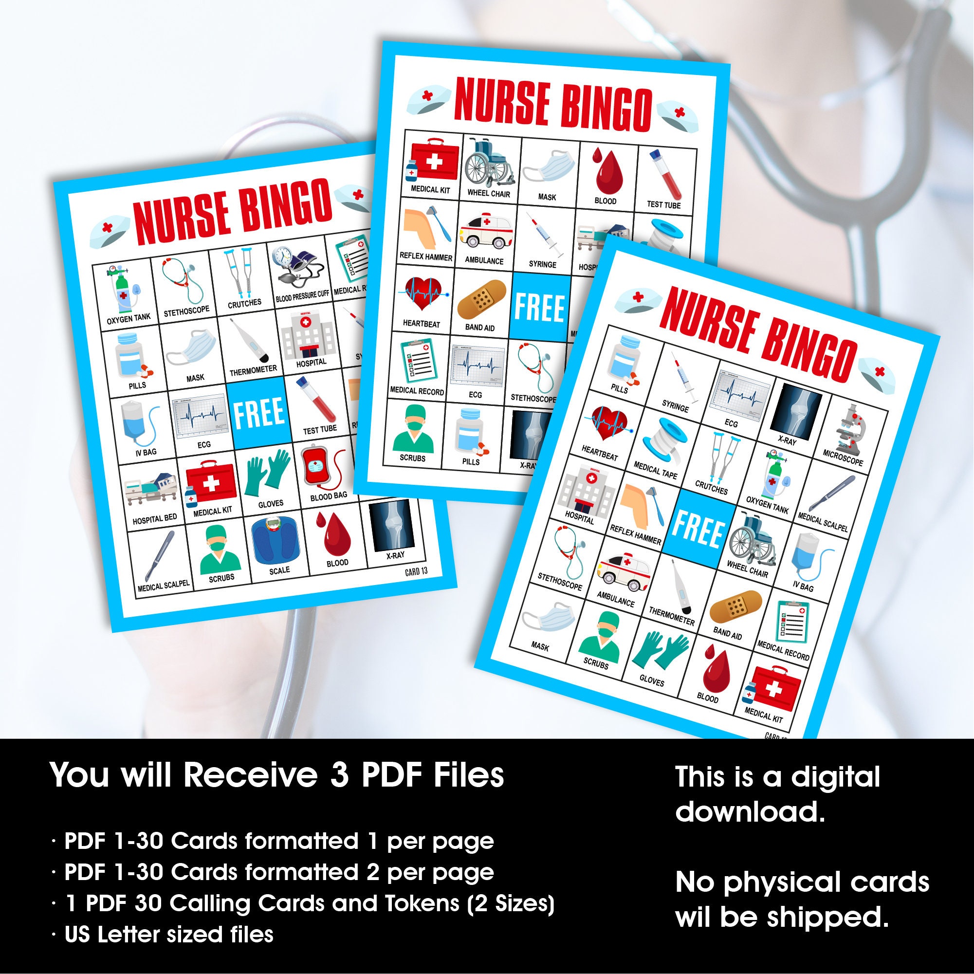 30 Printable Nurse Bingo Cards, Doctor Bingo, Fun Bingo, Nurse ...