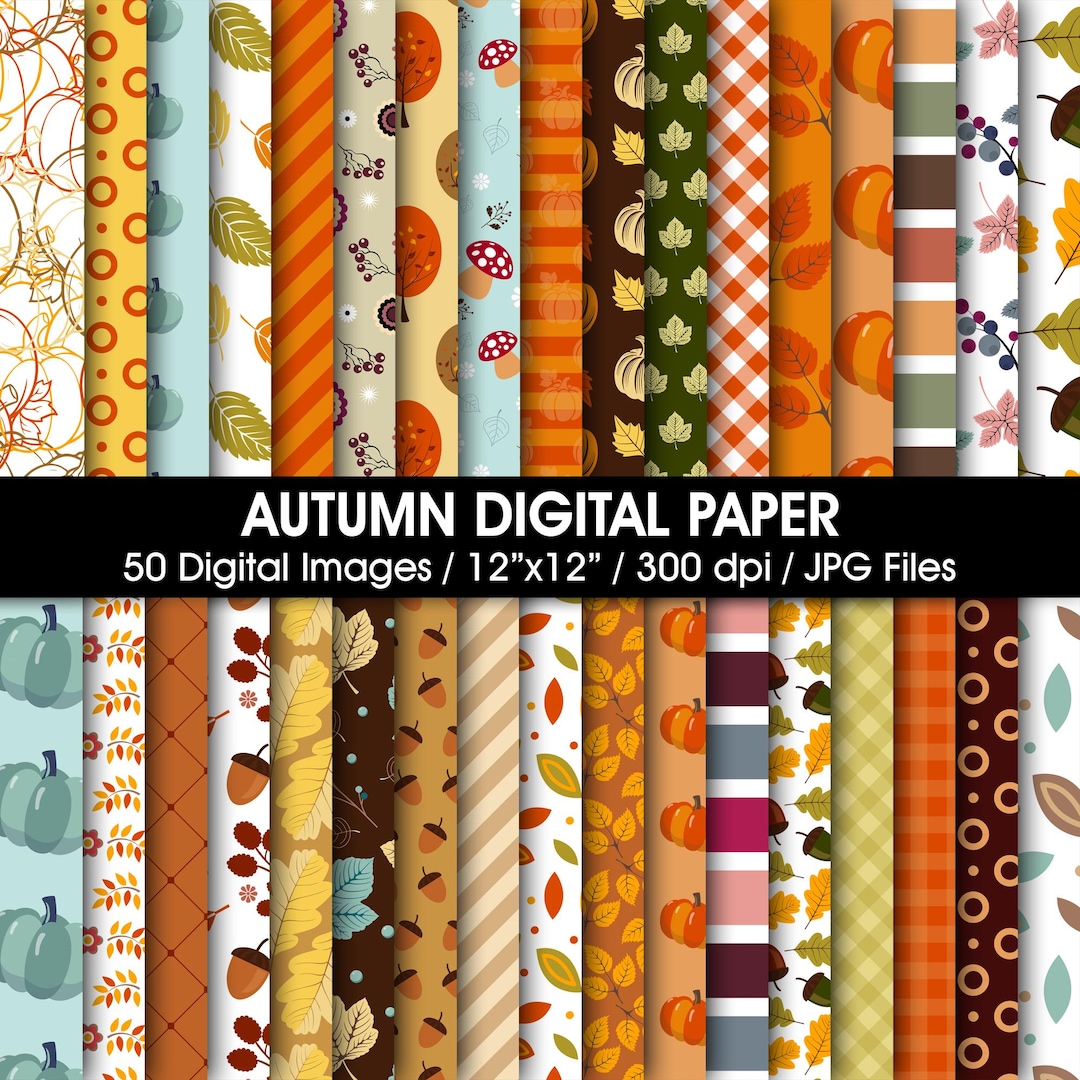 50 Autumn Seamless Pattern Digital Papers, Printable Scrapbook Paper ...