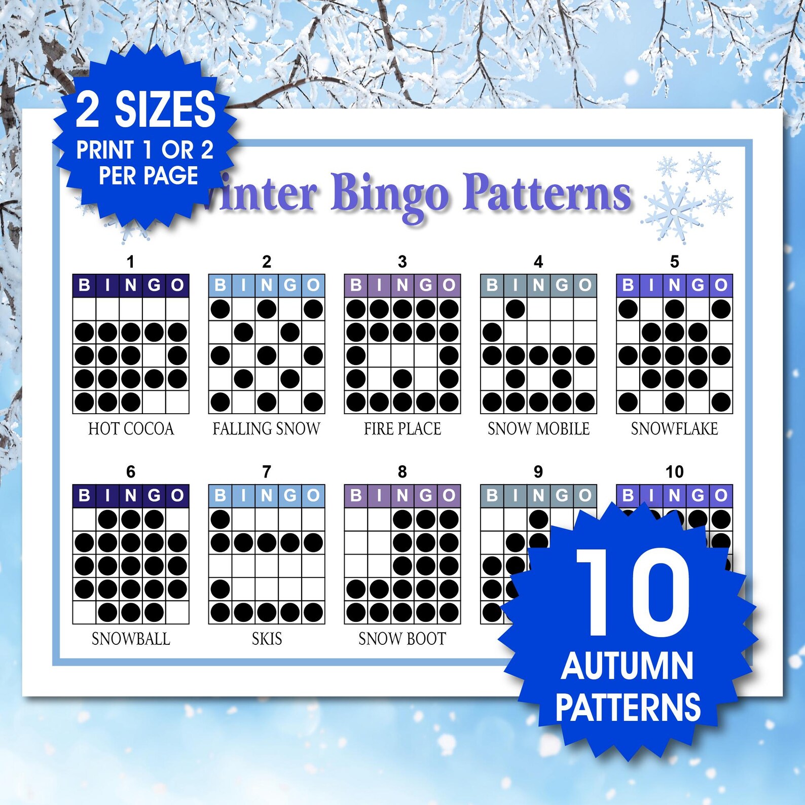10 Winter Bingo Patterns, Printable Bingo Game, Bingo Tournament ...