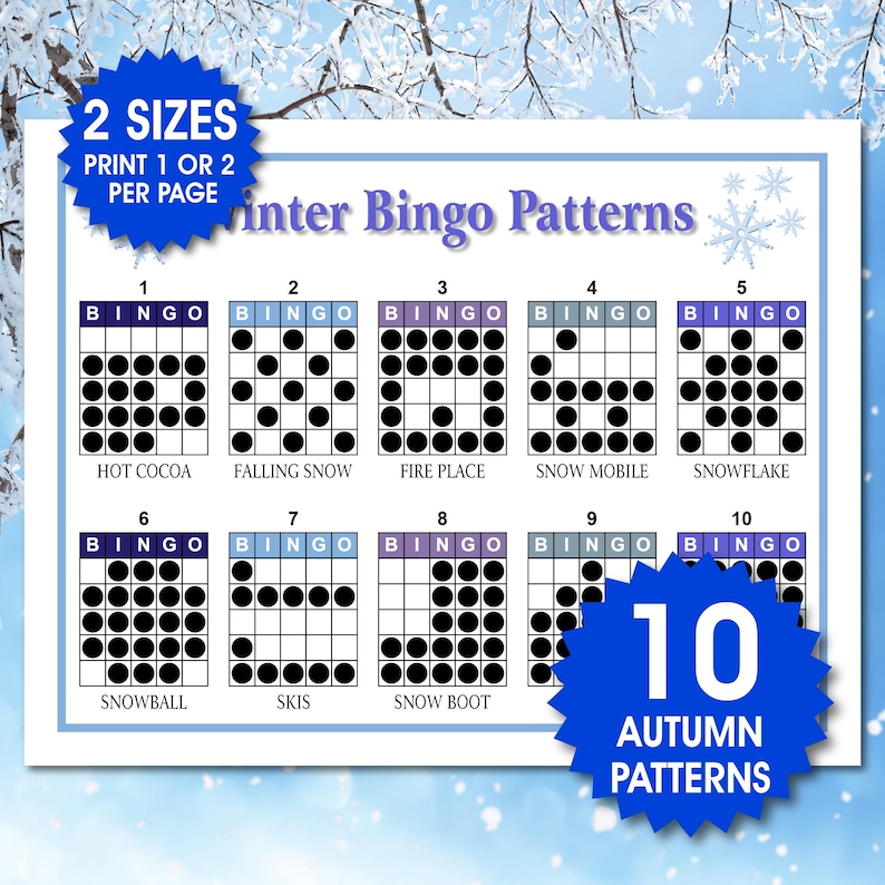 10 Winter Bingo Patterns, Printable Bingo Game, Bingo Tournament ...