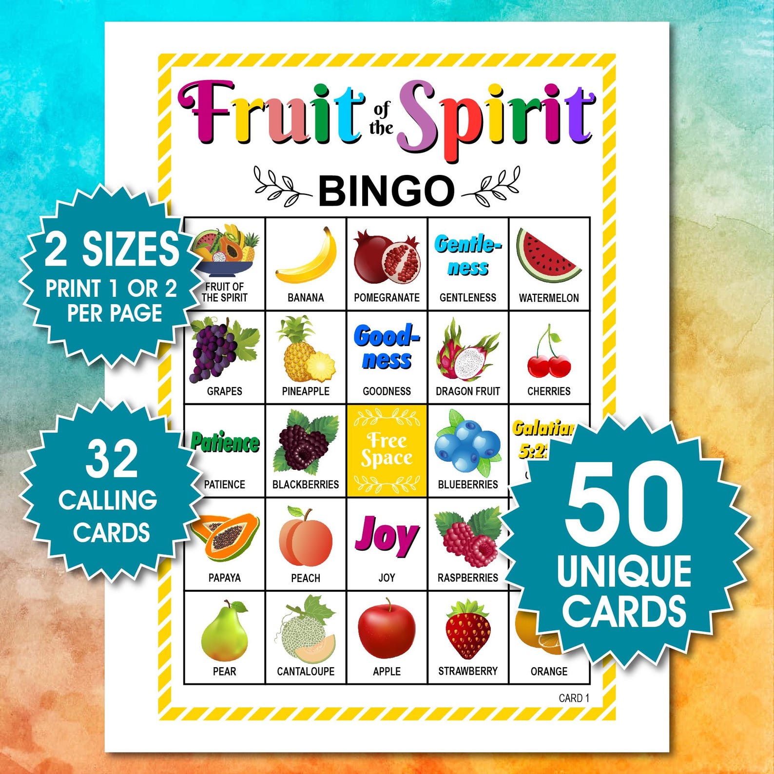 50 Fruit of the Spirit Bingo Cards, Christian Fun Game, Bible Games for ...