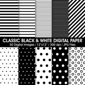 50 Classic Black & White Seamless Pattern Digital Papers, Printable ...