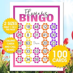100 Flowers Bingo Cards, 1 or 2 per Page, Fun Party Game, Spring ...