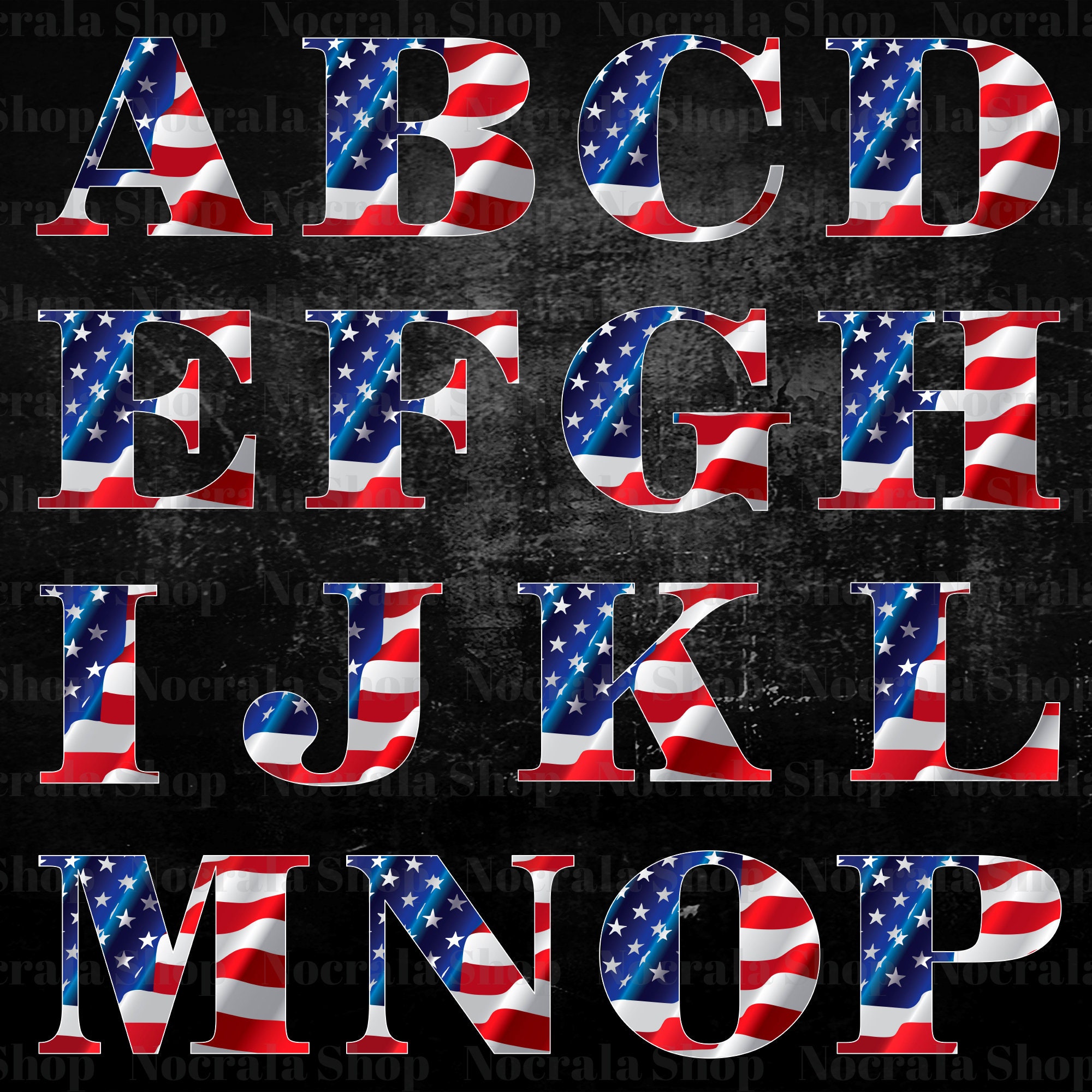 American Flag Alphabet Clipart, PNG Digital Clip Art, American Letters ...