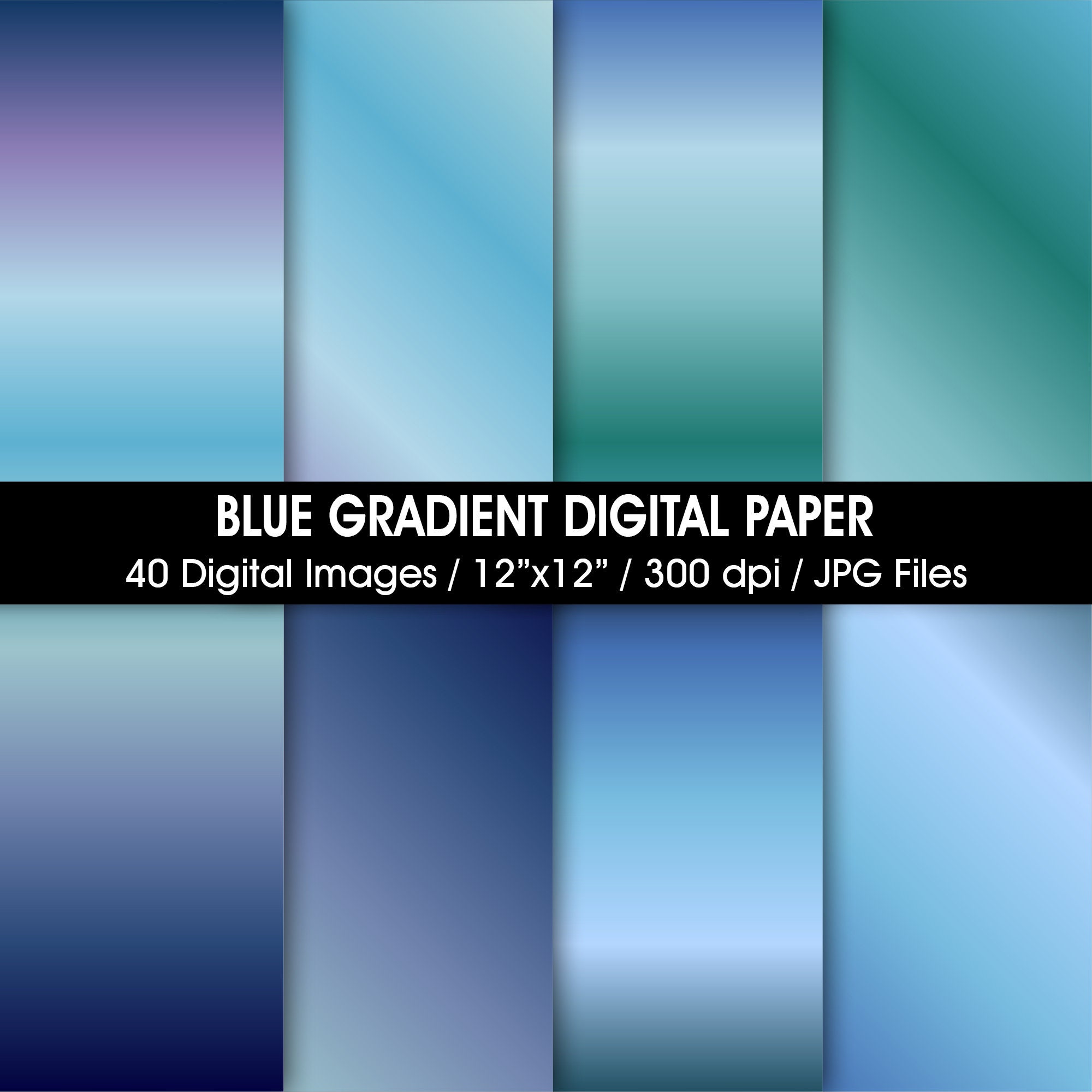 Blue Gradient Digital Paper, Blue Ombre Scrapbook Papers, Instant Download, 40 Printable ...