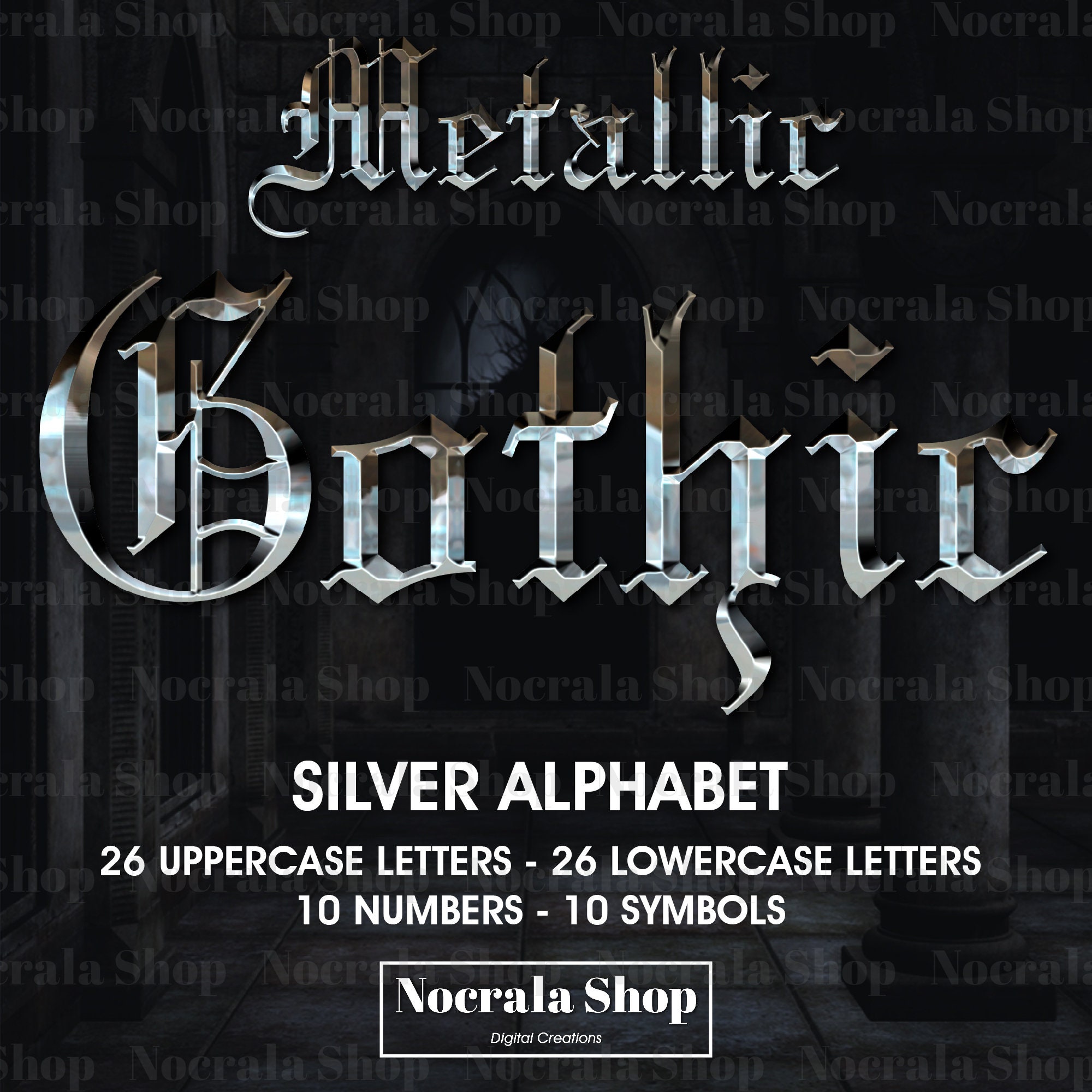Gothic Silver Alphabet Clipart, PNG Digital Clip Art, Silver Gothic ...