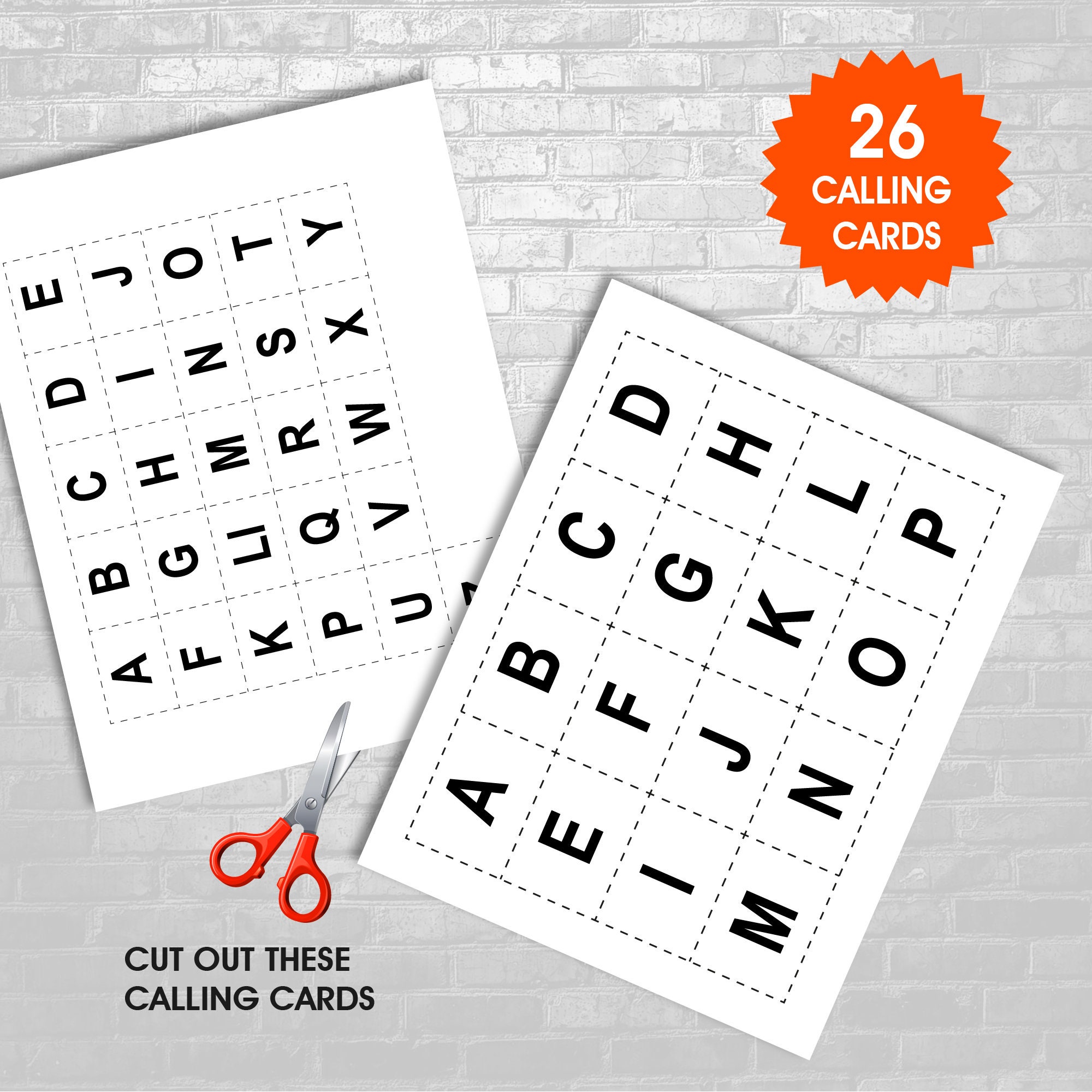 50 Upper Case Bingo Cards, 1 or 2 per Page, Fun Party Game, Classroom ...