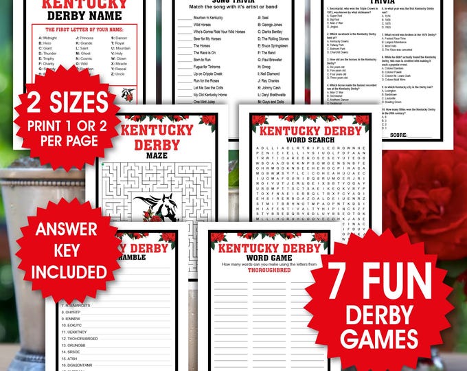Kentucky Derby Games Bundle, 7 Printable Activities, Trivia, Word ...