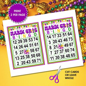 100 Mardi Gras Bingo Cards, 1, 2 or 4 per Page, Mardi Gras Bingo Game ...
