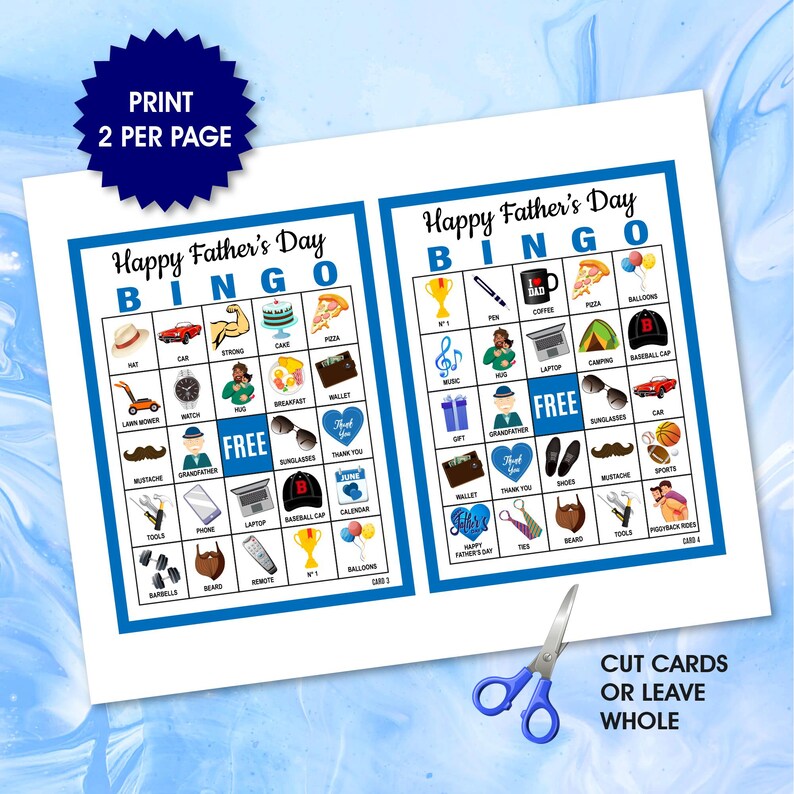 40 Happy Father's Day Bingo Cards, 1 or 2 per Page, Fun Party Game ...