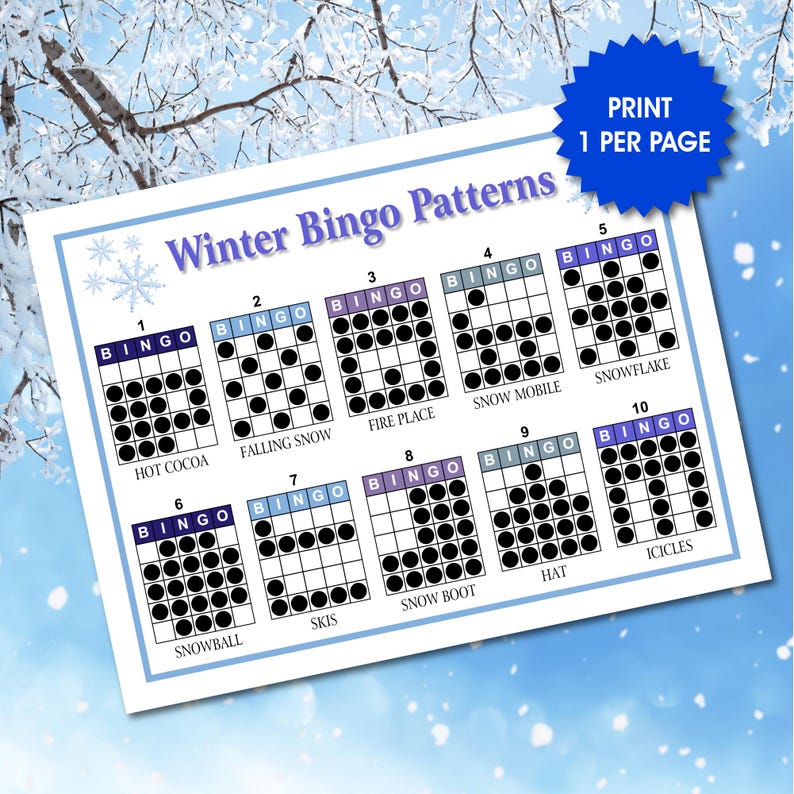 10 Winter Bingo Patterns, Printable Bingo Game, Bingo Tournament ...