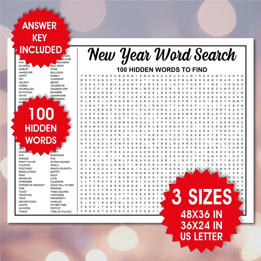Giant New Year Word Search, New Year's Eve Game, Printable Word Search ...