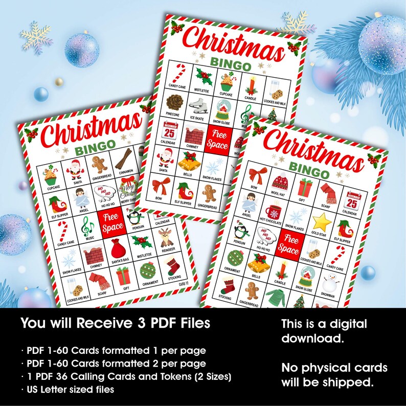 Christmas Bingo Game, 60 Unique Cards, Holiday Party (PDF) - Etsy