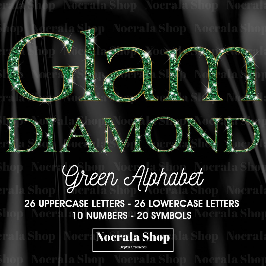 Green Diamond Alphabet Clipart, PNG Digital Clip Art, Emerald Diamond Letters, Numbers, Symbols ...