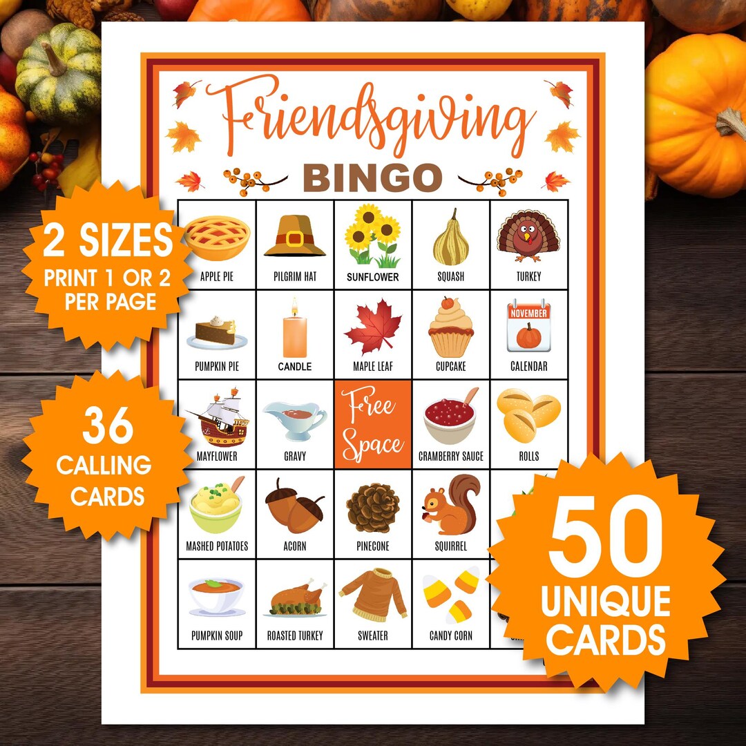 50 Friendsgiving Bingo Cards, Fall Party Game, Fun Friendsgiving ...