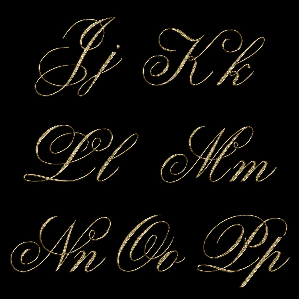 Gold Glitter Cursive Alphabet Clipart, PNG Clip Art, High Shine ...