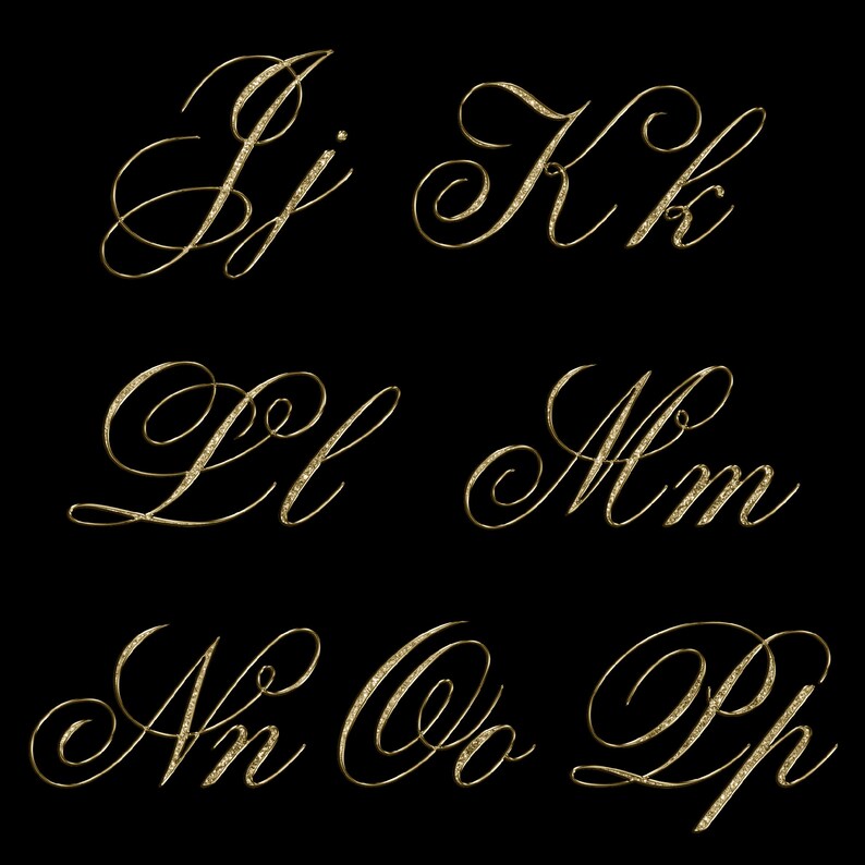 Gold Glitter Cursive Alphabet Clipart, PNG Clip Art, High Shine ...