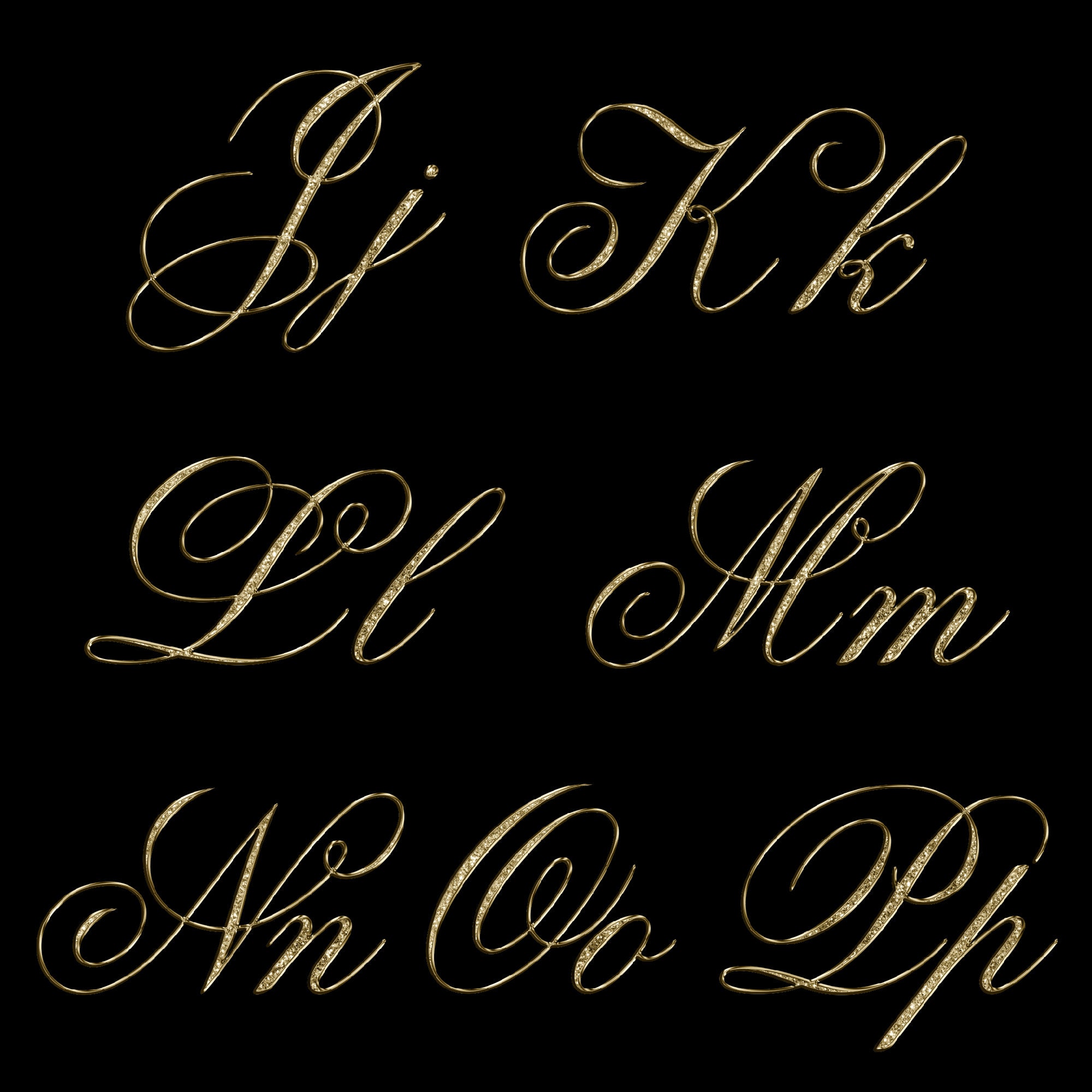 Gold Glitter Cursive Alphabet Clipart, PNG Clip Art, High Shine ...
