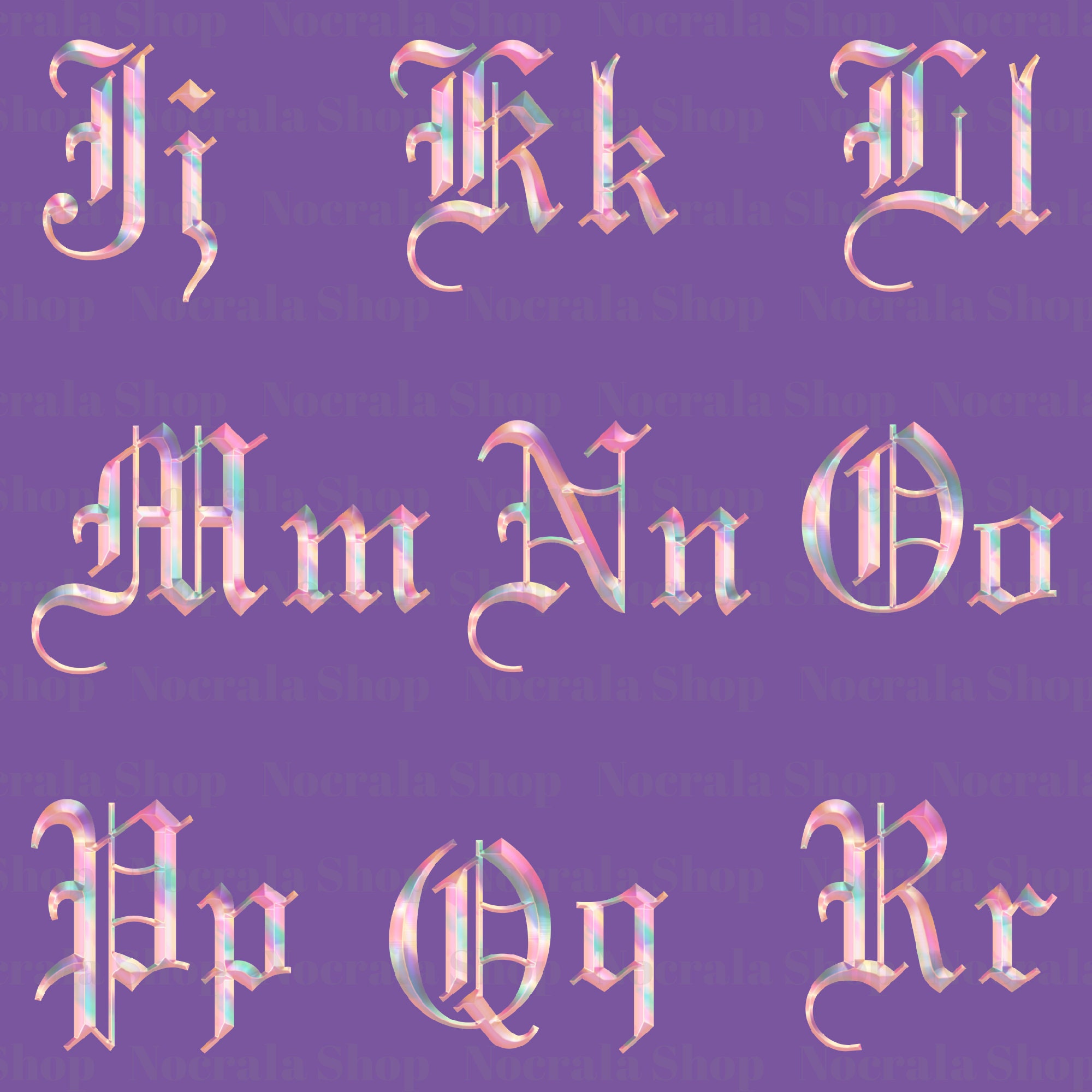 Gothic Holographic Alphabet Clipart, PNG Digital Clip Art, Iridicent ...