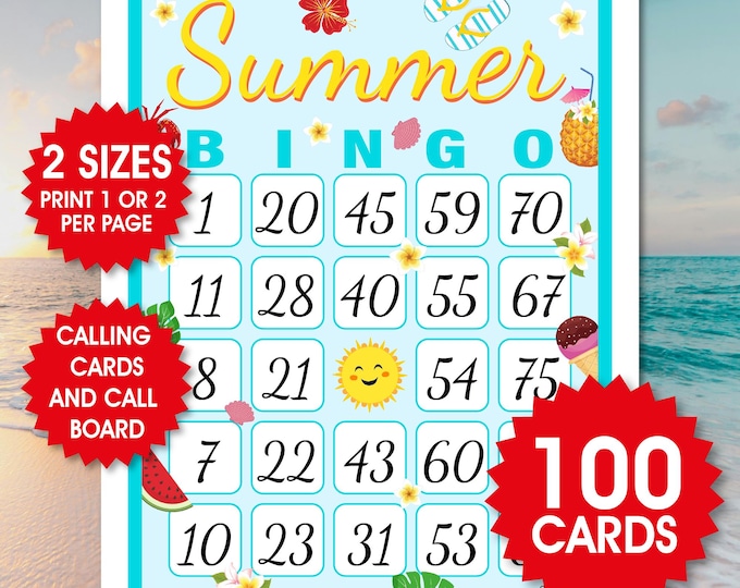 Summer Bingo Cards: Printable Bingo Cards, Black and White, 50 Cards ...