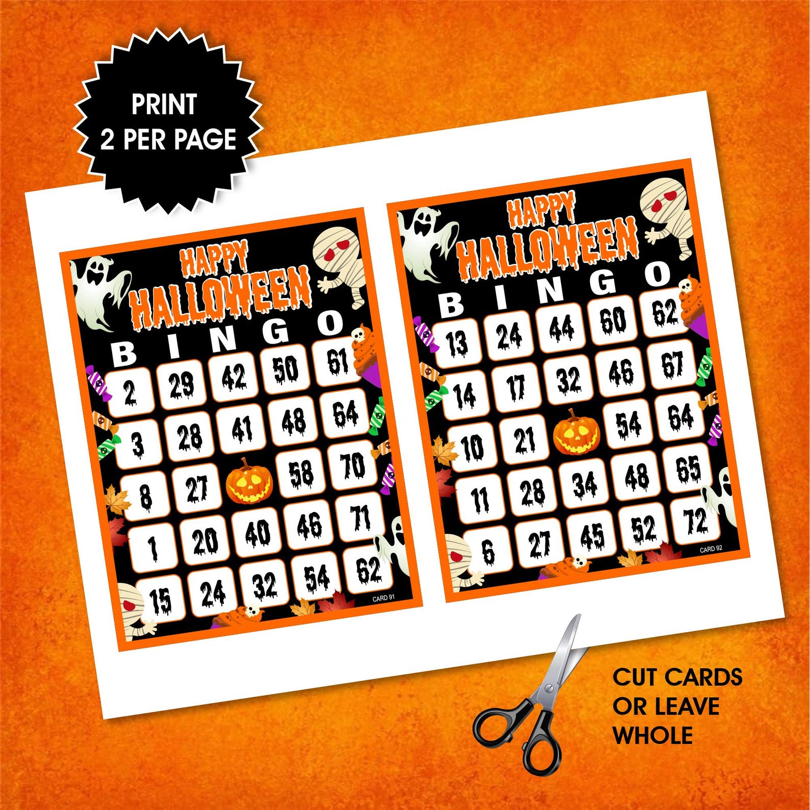 100 Happy Halloween Bingo Cards, Bingo for Kids, Halloween Activity ...