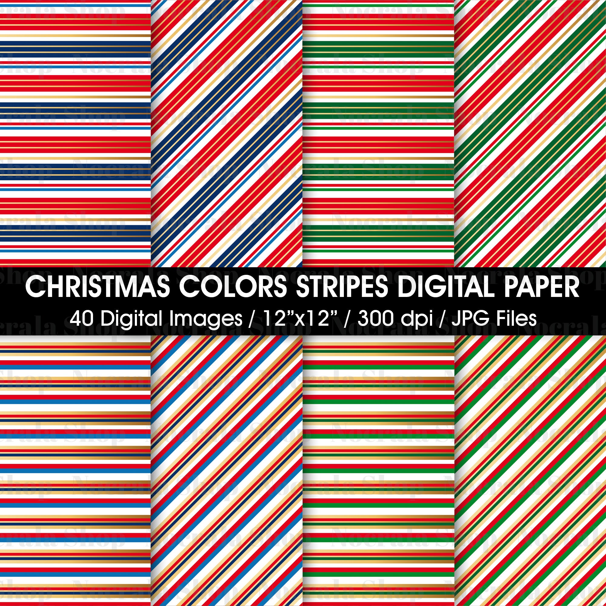 Christmas Colors Stripes Digital Paper, Christmas Scrapbook Papers ...