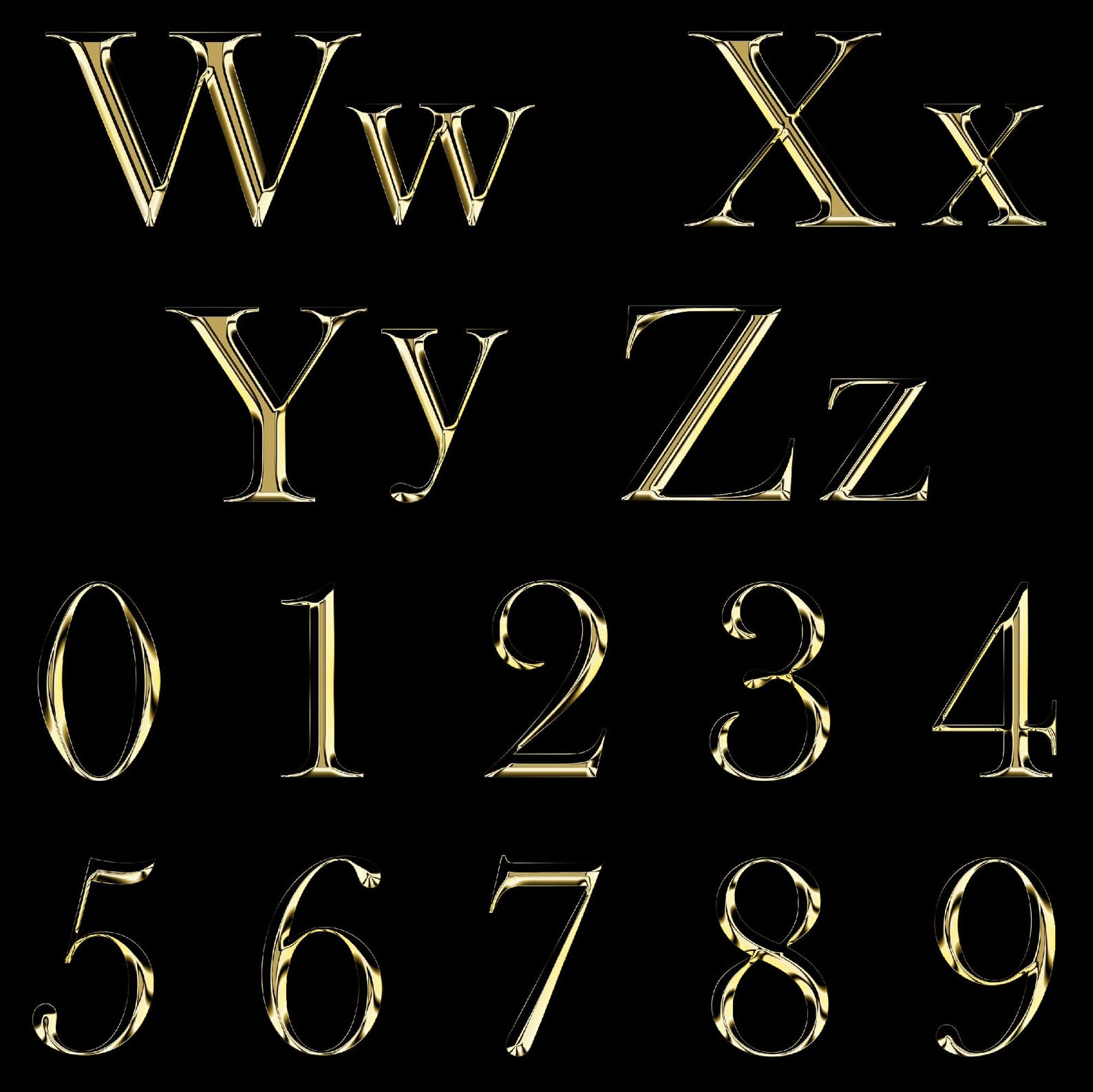 Gold Chrome Alphabet Clipart, High Shine PNG Letters (digital Download ...