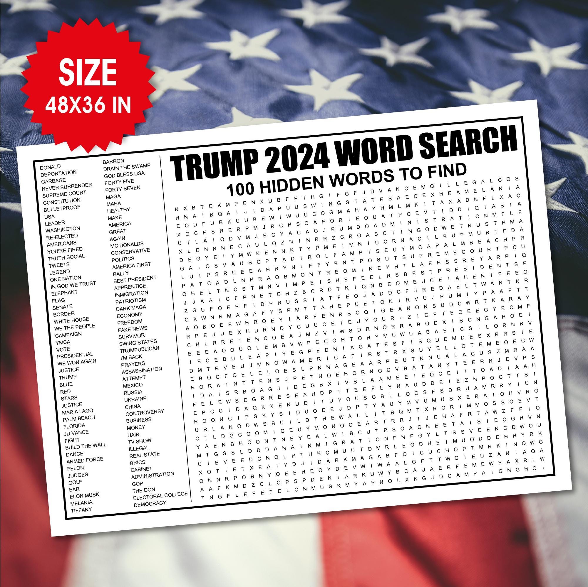 Giant Trump 2024 Word Search, Republican Party Game, Printable Word ...