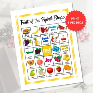 30 Fruit of the Spirit Bingo Cards, 1 or 2 per Page, Bible Game, Fruit ...