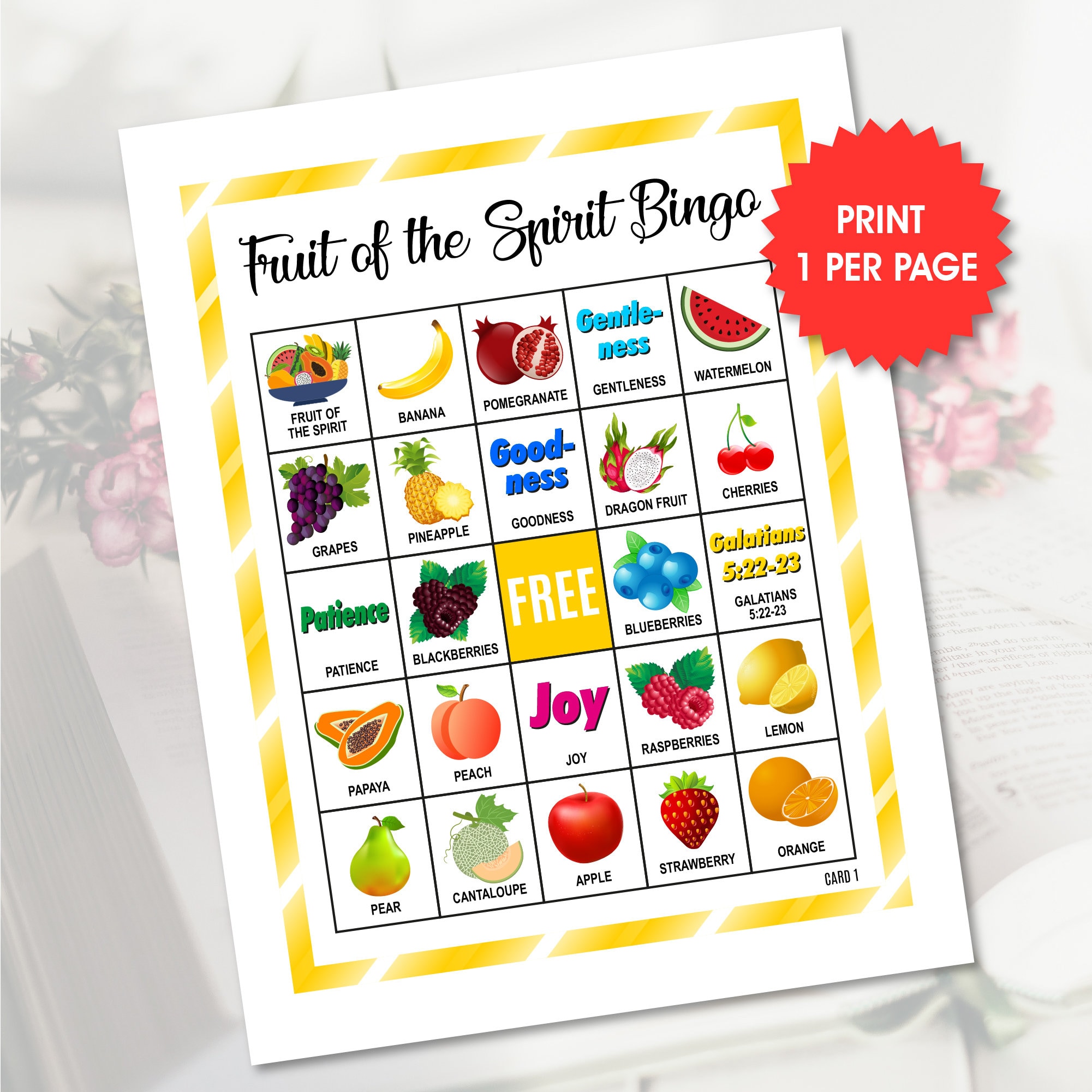 30 Fruit of the Spirit Bingo Cards, 1 or 2 per Page, Bible Game, Fruit ...