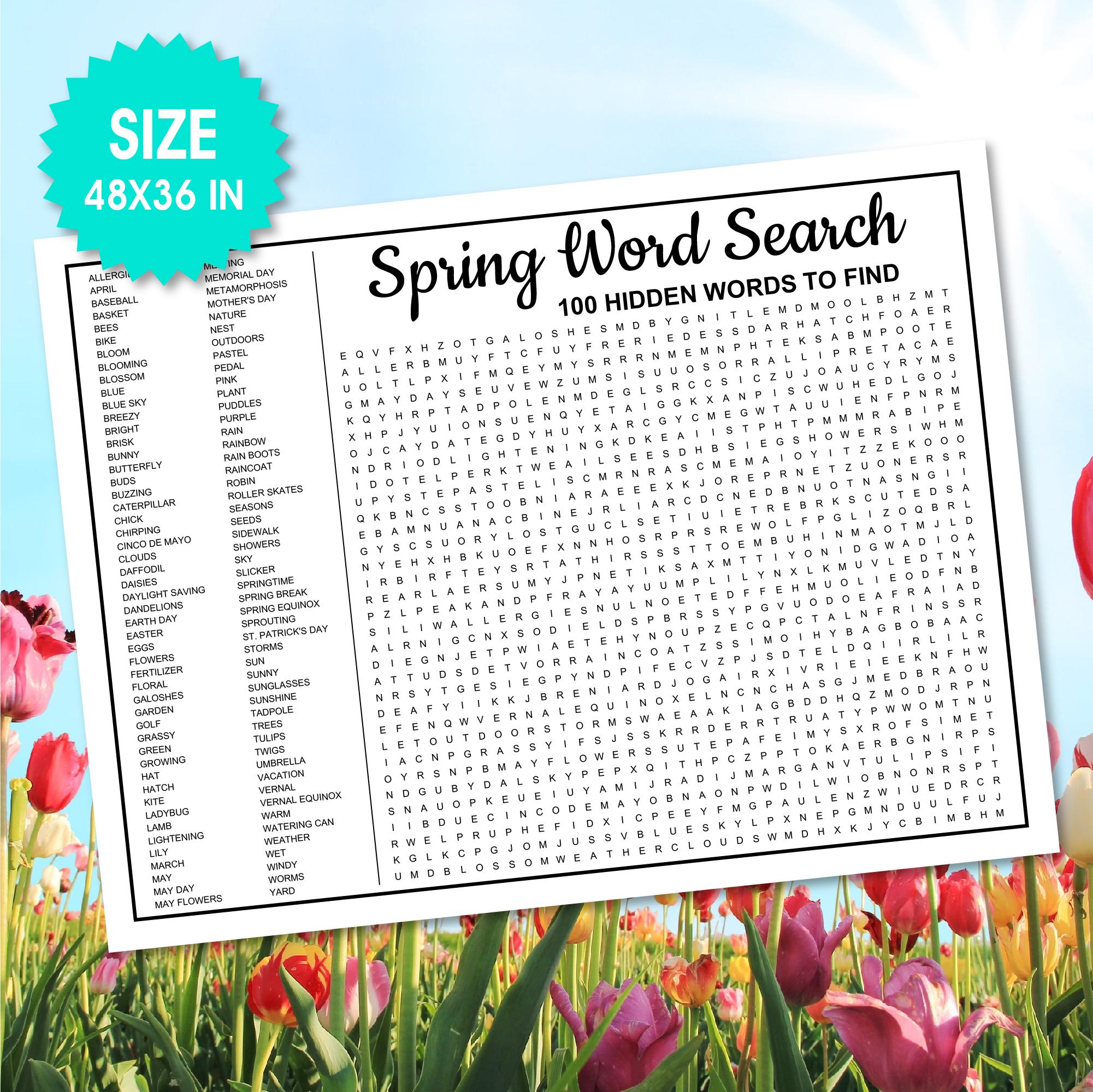Giant Spring Word Search, Spring Brake Fun Game, Printable Spring Word ...