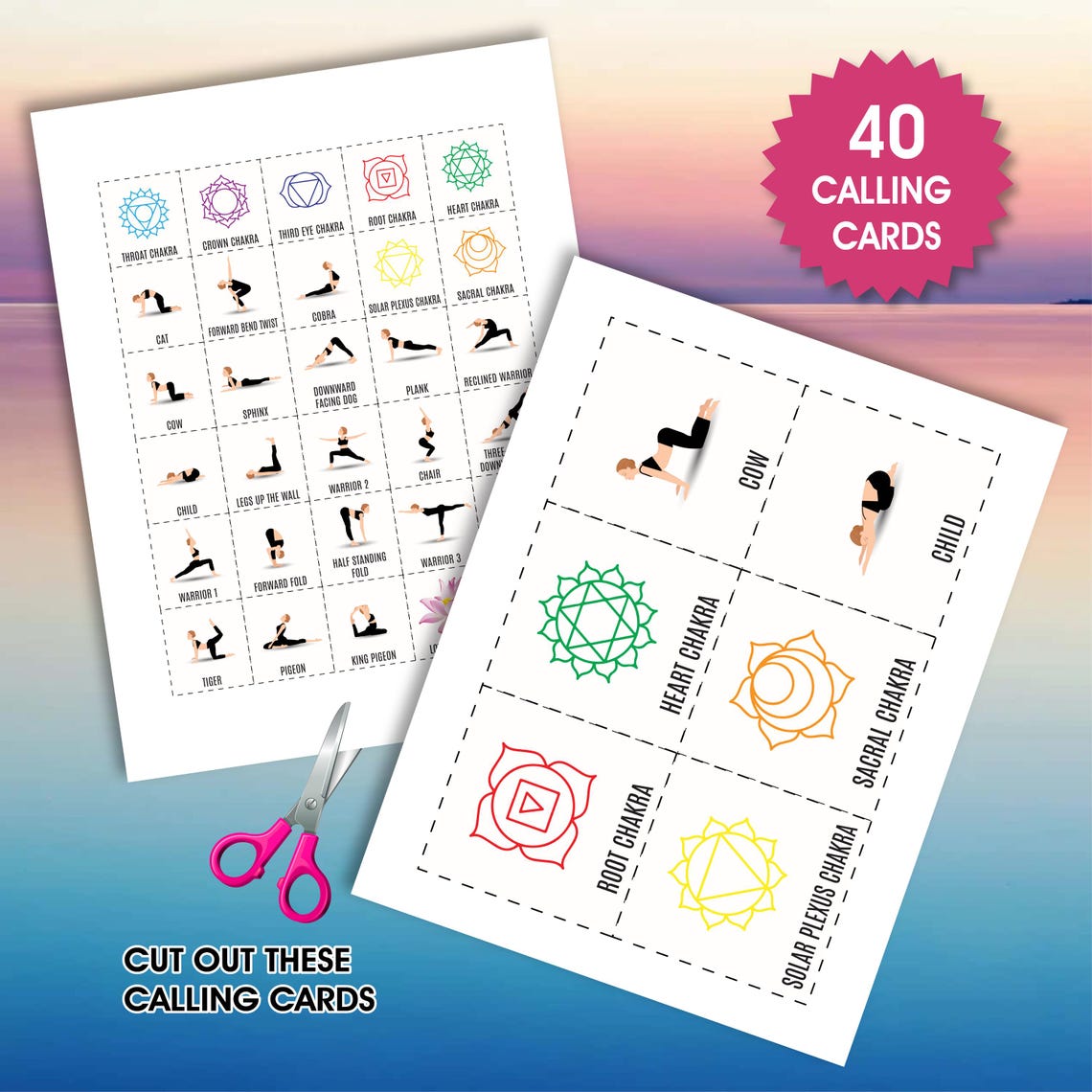 40 Yoga Bingo Cards, 1 or 2 per Page, Fun Party Game, Yoga Class ...