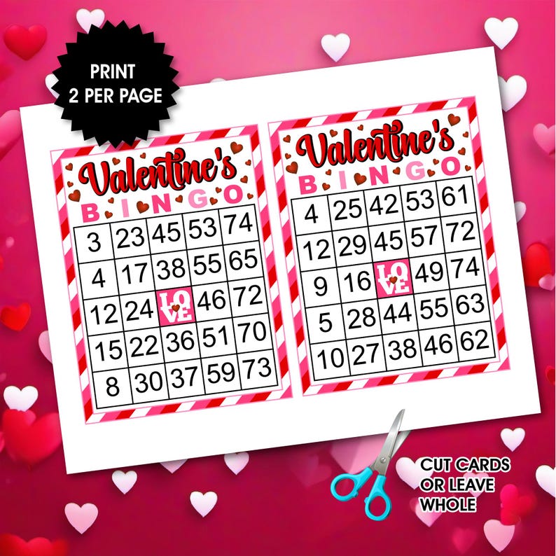 Valentine's Bingo Game, 300 Cards, Party Activity (PDF Download) - Etsy