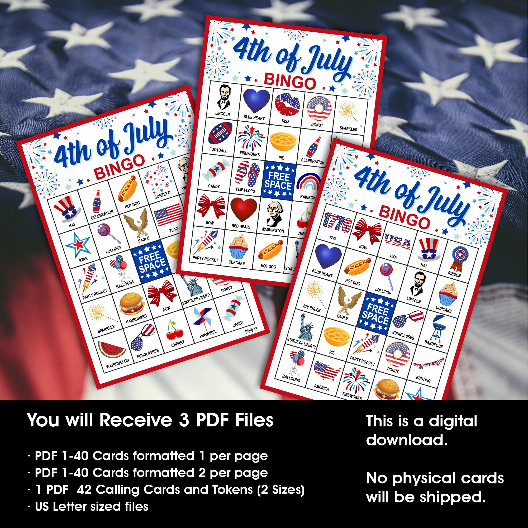 40 4th of July Bingo Cards, 1 or 2 per Page, Fun Party Game, 4th of ...