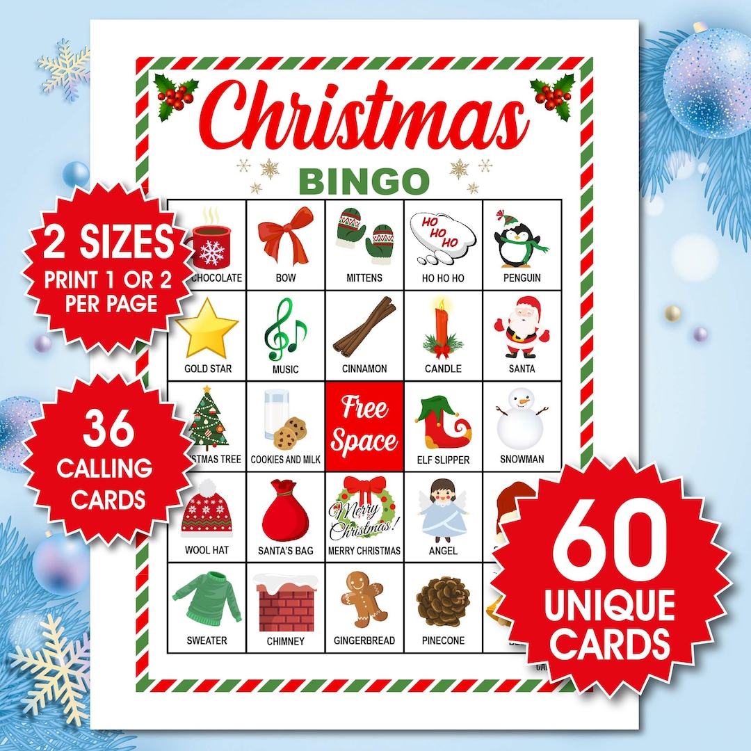 Christmas Bingo Game, 60 Unique Cards, Holiday Party (PDF) - Etsy