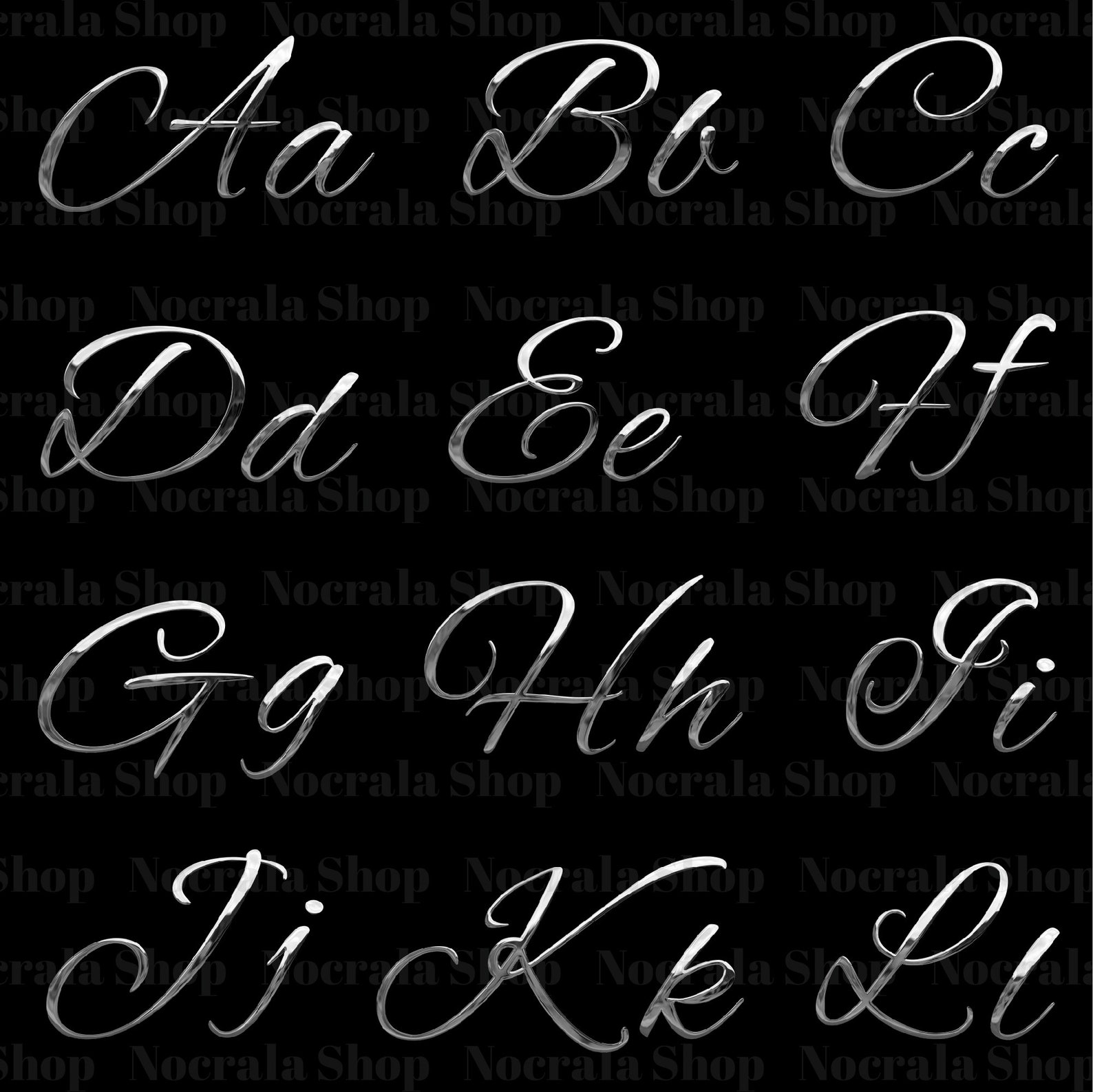 Silver Chrome Cursive Alphabet Clipart, PNG Clip Art, Silver Chrome ...