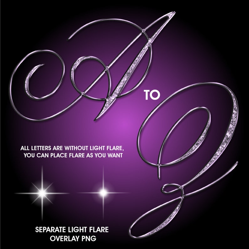 Purple Glitter Cursive Alphabet Clipart, PNG Clip Art, High Shine ...