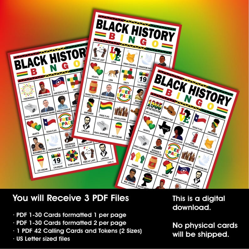 Black History Bingo Game, 30 Unique Cards (PDF Download) - Etsy