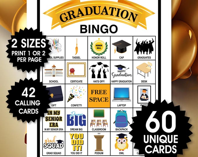 100x Graduation Bingo Cards, Printable School Bingo, Graduation Party ...