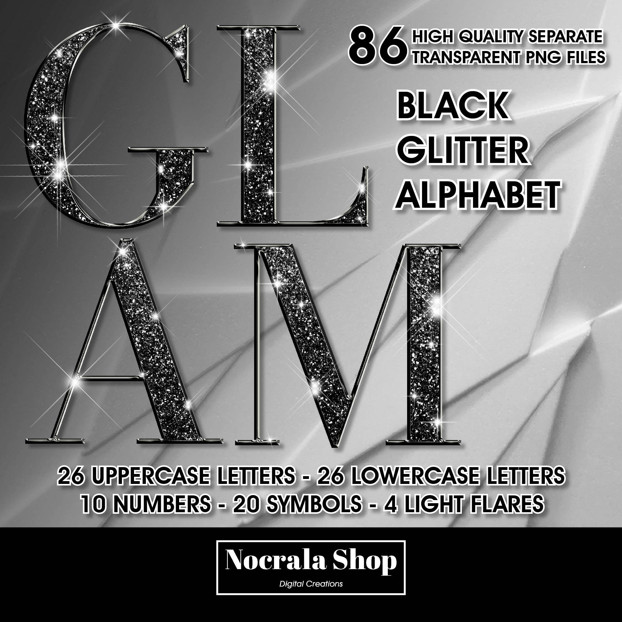Black Glitter Glam Alphabet Clipart PNG Digital Clip Art - Etsy