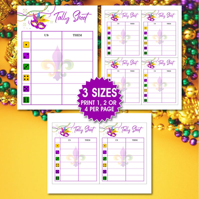 Mardi Gras BUNCO Bundle, Score Cards, Tally Sheets, Name Tags, Table ...