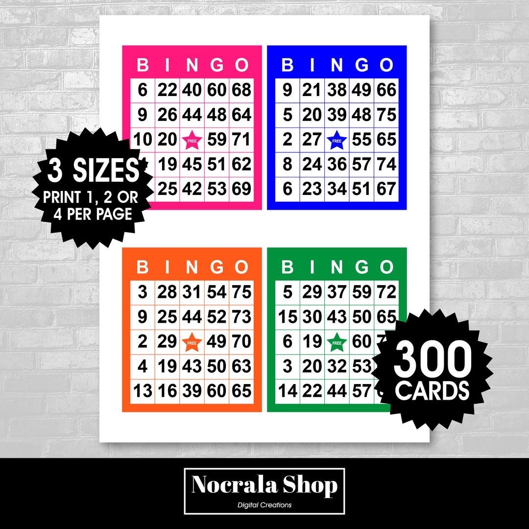 300 Colorful Bingo Cards, 1, 2, or 4 per Page, Fun Party Game ...