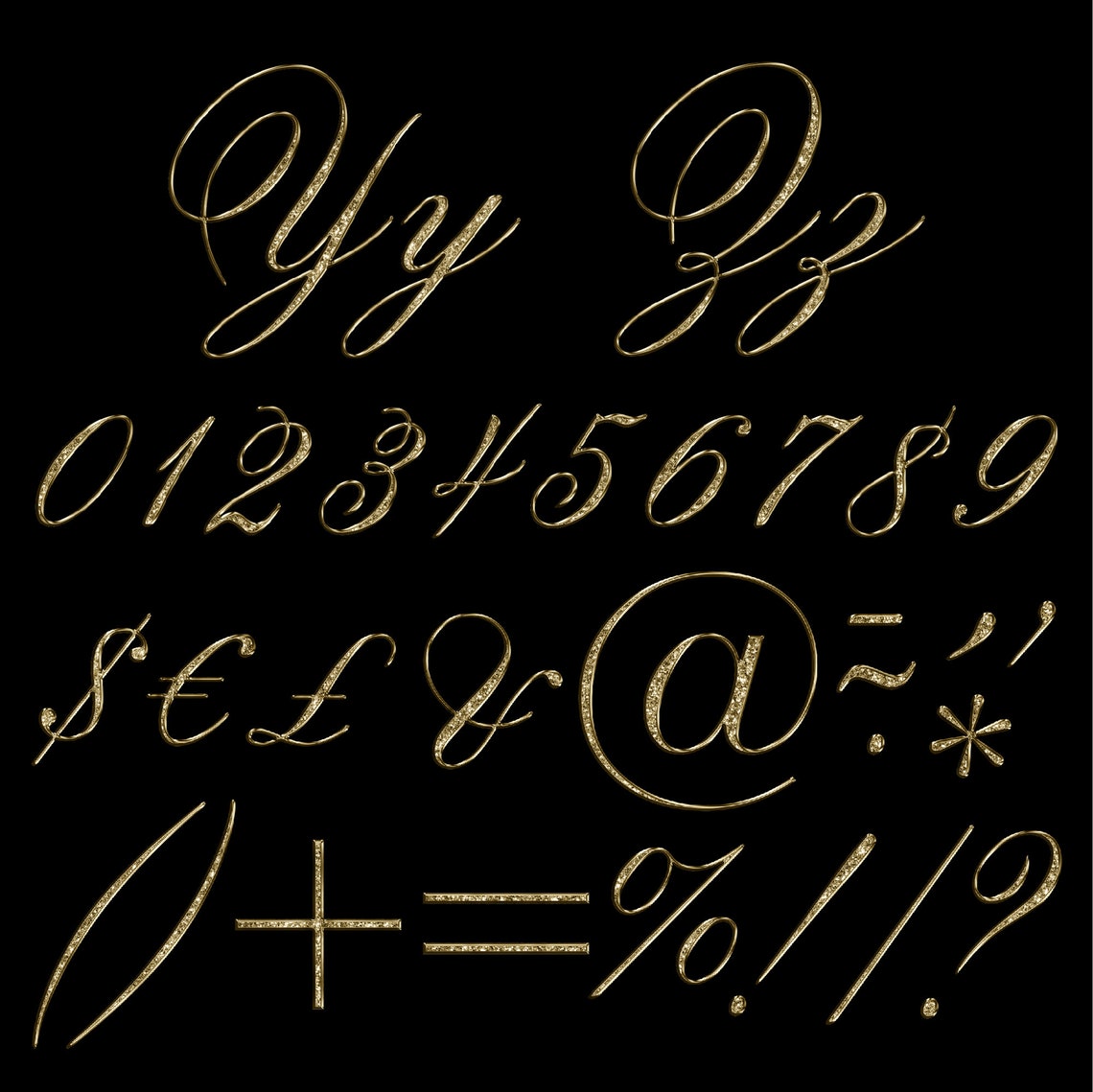 Gold Glitter Cursive Alphabet Clipart, PNG Clip Art, High Shine ...