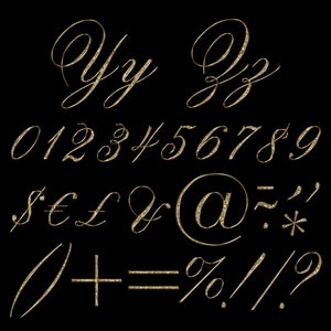 Gold Glitter Cursive Alphabet Clipart, PNG Clip Art, High Shine ...