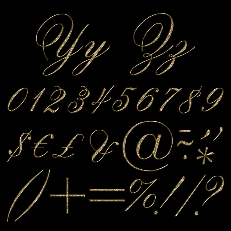 Gold Glitter Cursive Alphabet Clipart, PNG Clip Art, High Shine ...