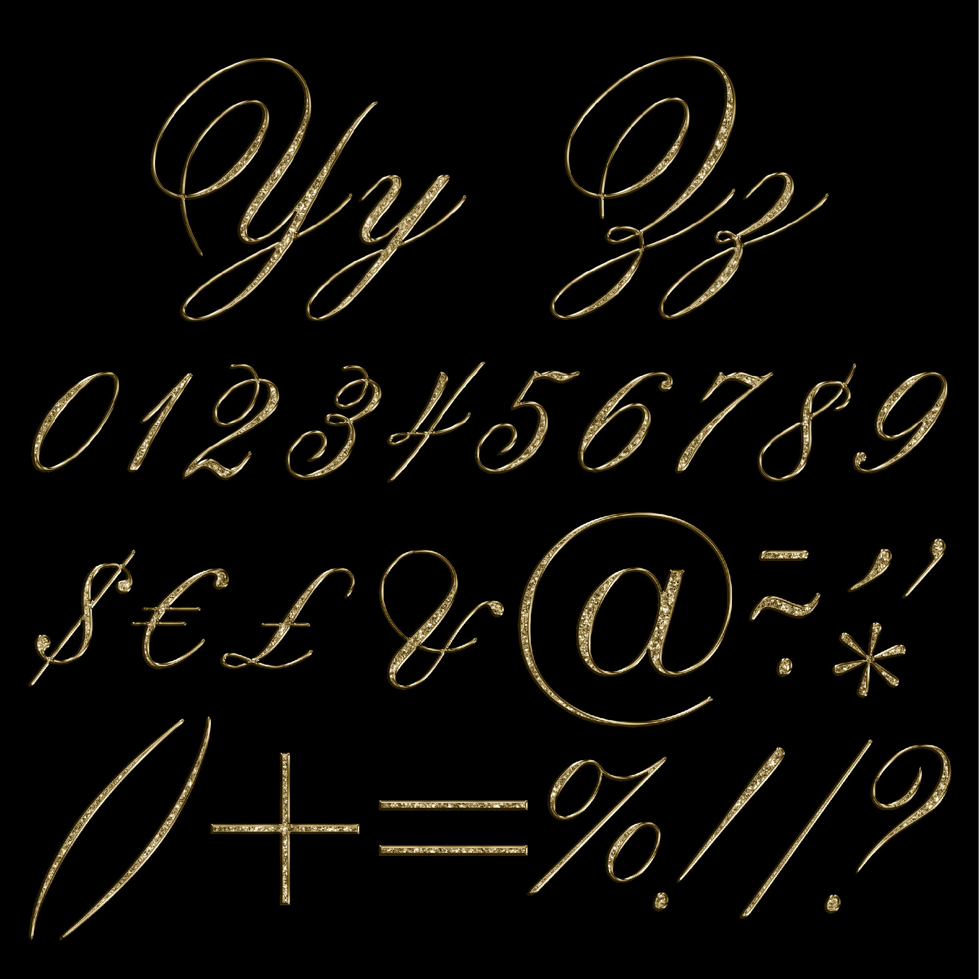 Gold Glitter Cursive Alphabet Clipart, PNG Clip Art, High Shine ...