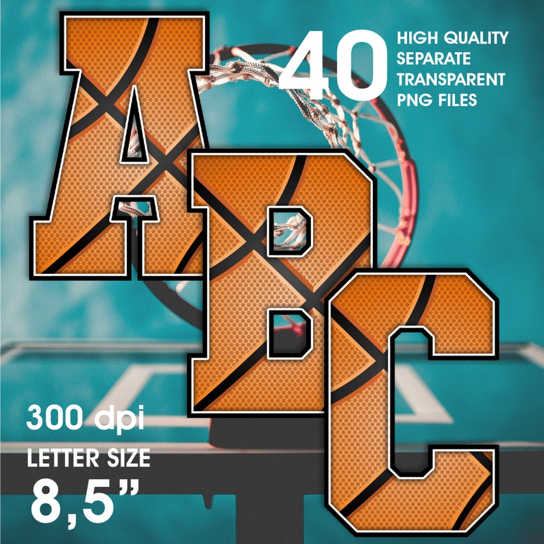 Basketball Alphabet Clipart, PNG Digital Clip Art, Basketball Letters ...