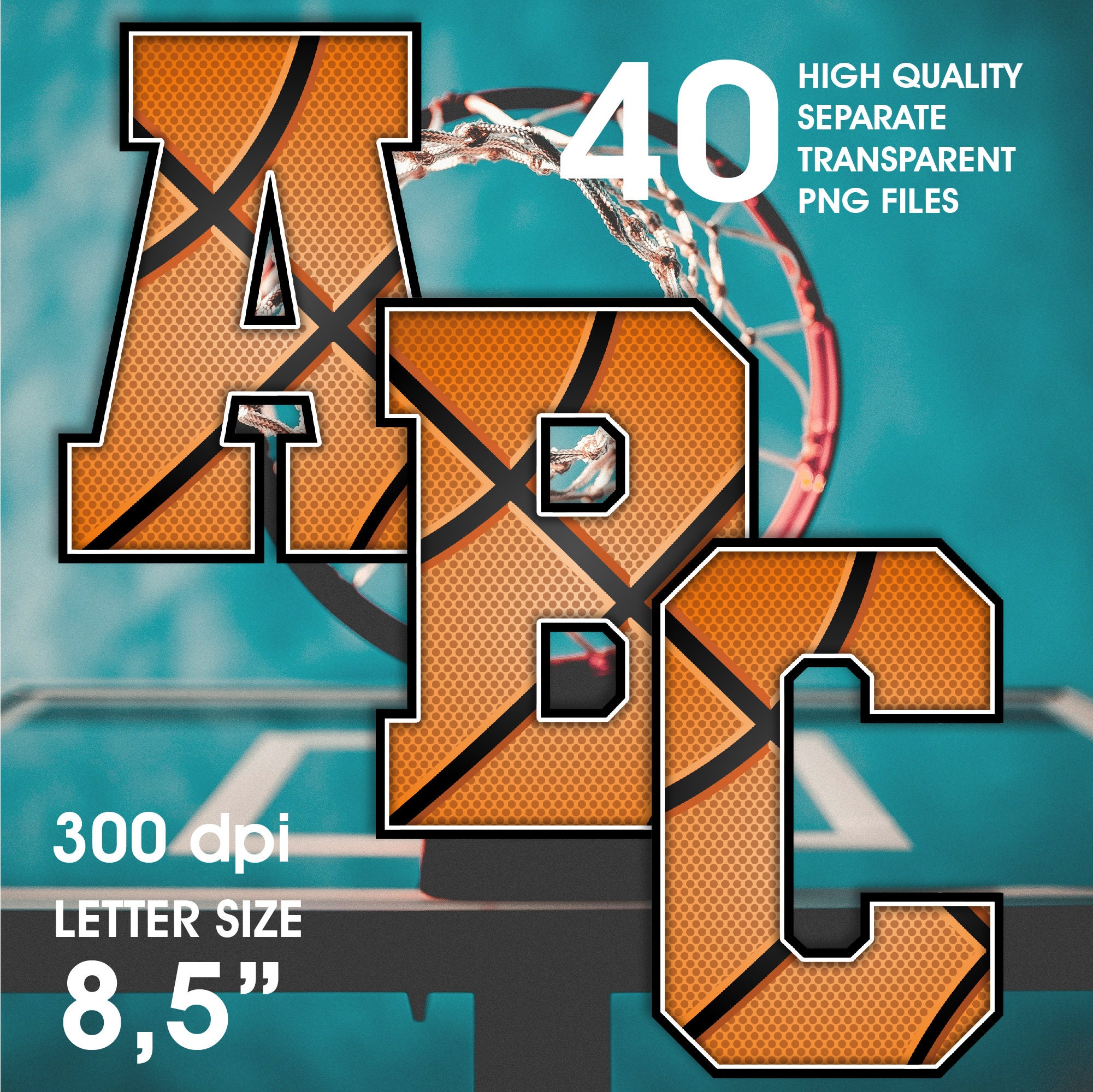 Basketball Alphabet Clipart, PNG Digital Clip Art, Basketball Letters ...