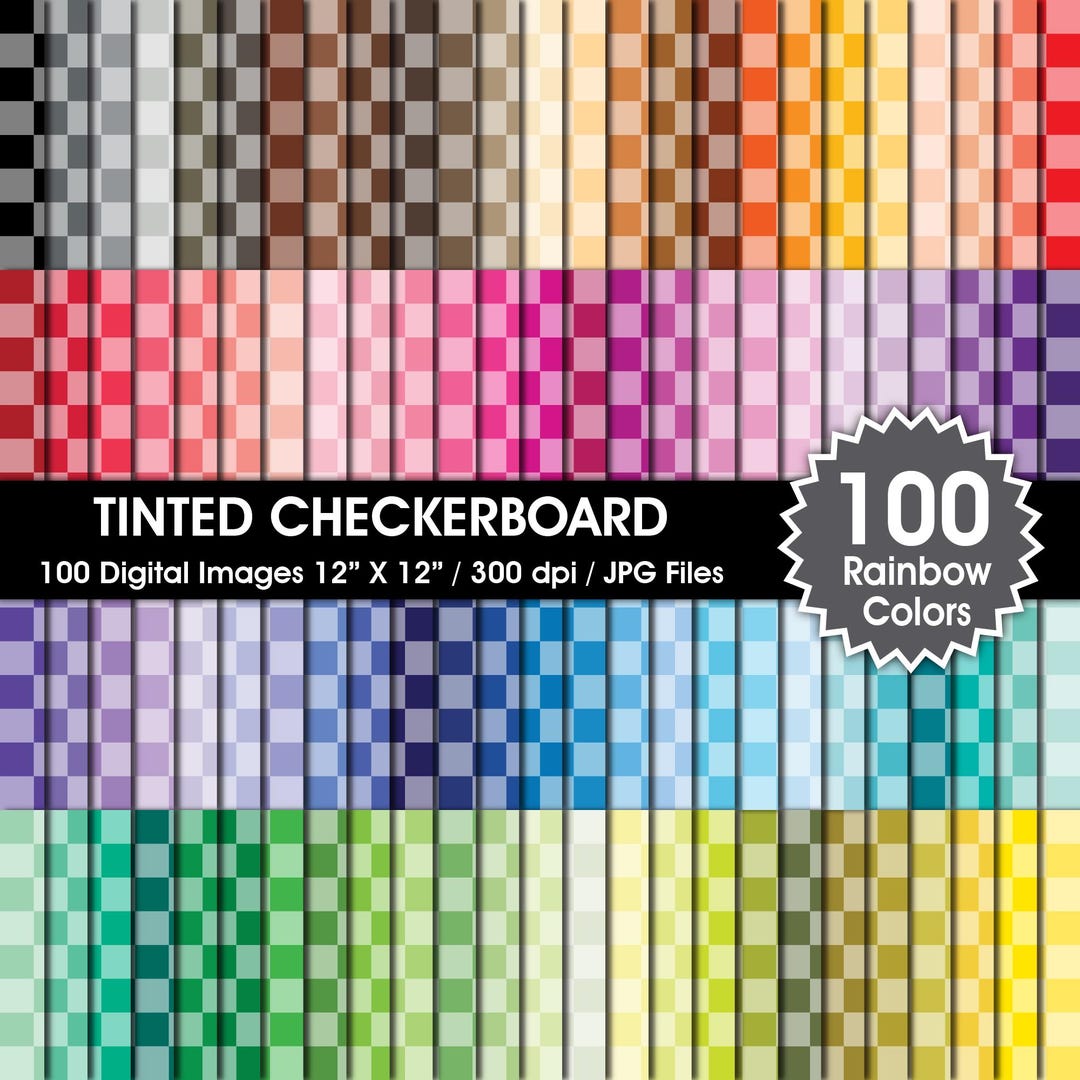 100 Tinted Checkerboard Digital Paper, Rainbow Colors Backgrounds ...